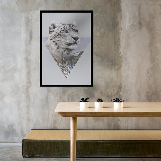 Ingelijste Poster Mondiart 'Tijger in gebergte' met zwarte lijst | bol