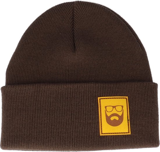 Hatstore- Logo Patch Chocolate Brown Beanie - Bearded Man Cap | bol