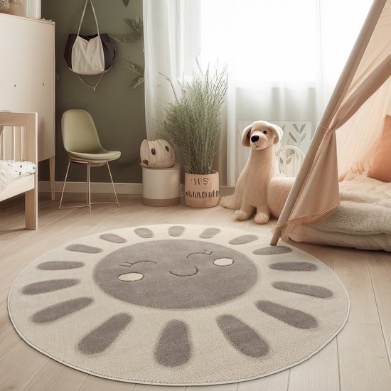 Paco Home Tapijt Voor Kinderen Vloerkleed Kinderkamer Rond Zon Zacht 3D ...