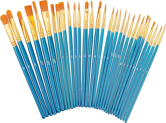 penselen - 30-delige set - rond en plat - voor acryl- olie- en ...