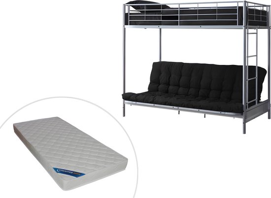 Hoogslaper 90 x 190 cm met uitklapbare bank - Zilverkleurig metaal ...