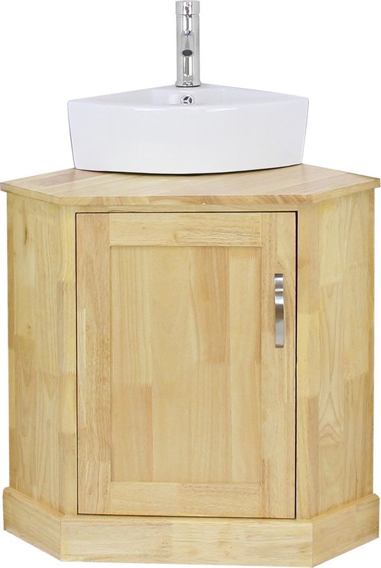Blupp Solid Oak Corner Bathroom Vanity Unit And Corner Ceramic Sink