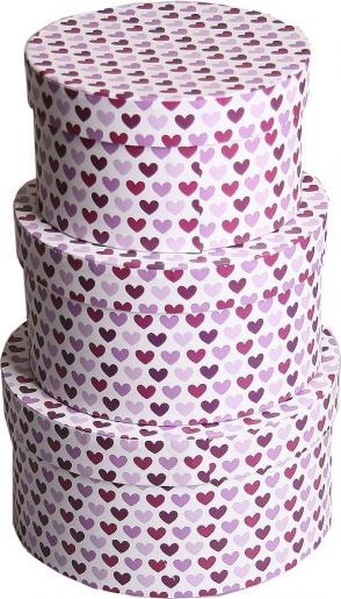 Rond kado doosje hartjes paars 16 cm | bol