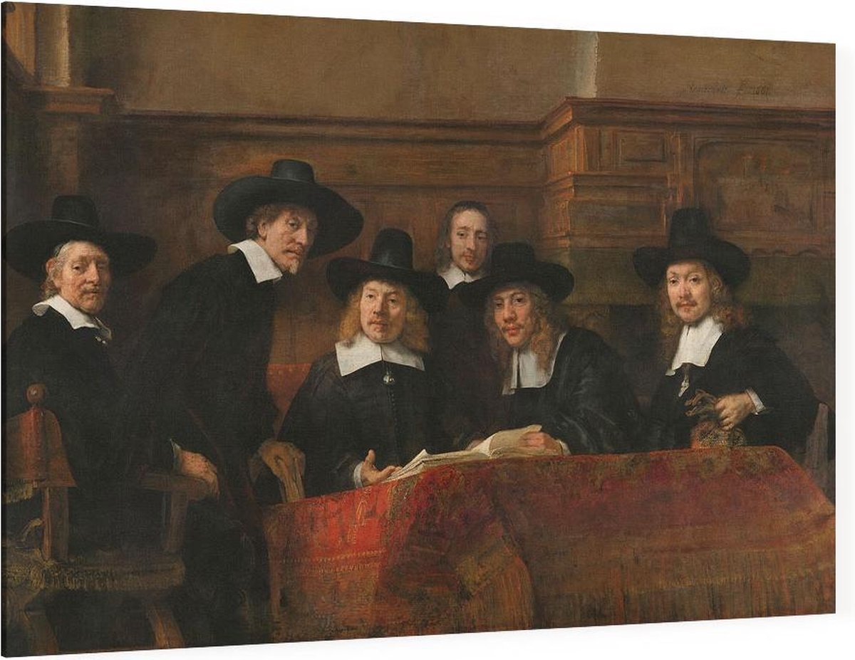 De staalmeesters, Rembrandt van Rijn - Foto op Canvas - 150 x 100 cm | bol