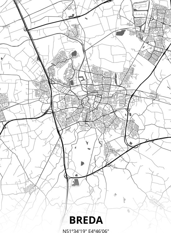 Breda plattegrond - A3 poster - Zwart witte stijl | bol