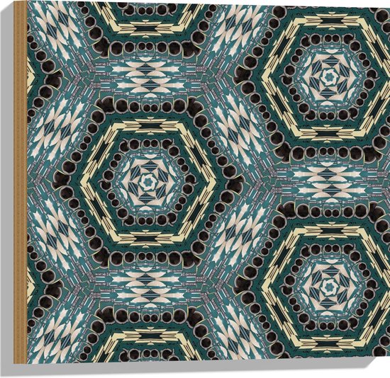 Hout - Patroon van Blauwe Vakken en Ruiten - 50x50 cm - 9 mm dik - Foto ...