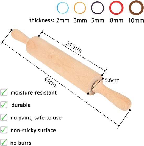 Deegroller hout – houten deegroller - rolhout | bol
