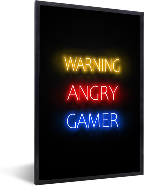 Game Poster - Gaming - Quotes - Warning angry gamer - Neon - 60x90 cm | bol