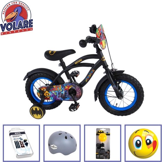 Volare Kinderfiets Batman - 12 inch - Zwart - Met fietshelm ...