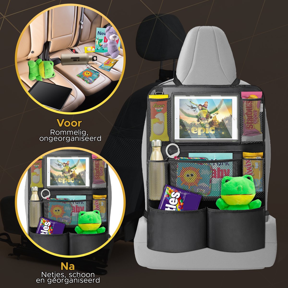 Toivo Set van 2 Luxe Autostoel Organizer - Zwart - Tablet Houder - Auto ...