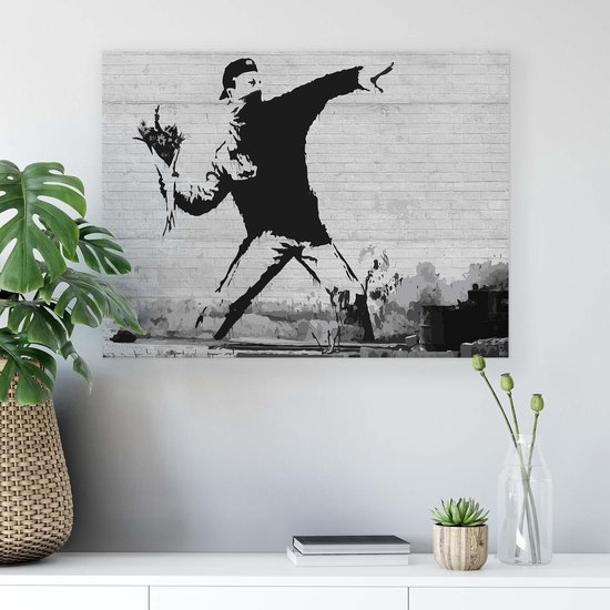 Banksy Rage Flower Thrower Impression sur toile 80cm x 60cm | bol