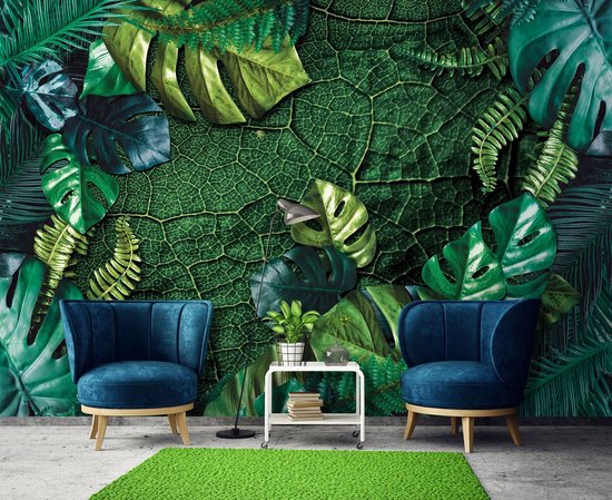 Fotobehang - Vlies Behang - Botanische Groene Jungle Bladeren - 254 x ...