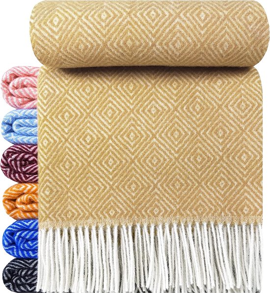 Wollen Plaid - STOCKHOLM - Okergeel (140x200cm) 100% Wol - ECO Deken ...