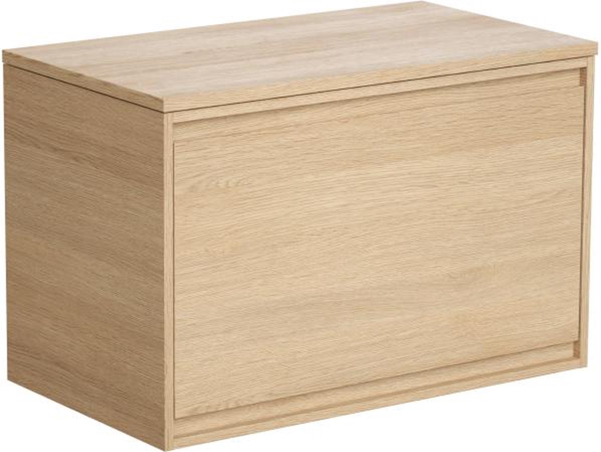 Meuble sous vasque à tiroir anglais, placage chêne, 80 cm, MESLIVA L 80 ...