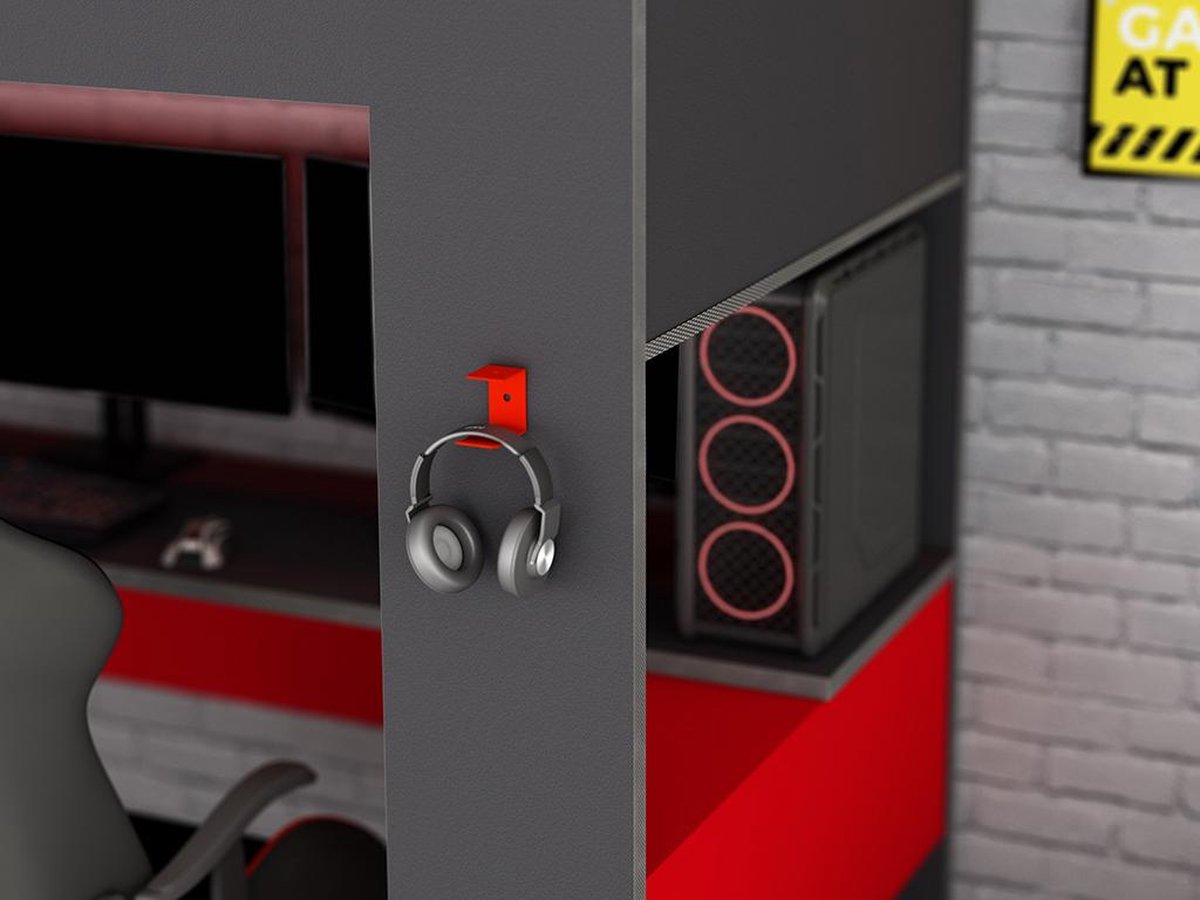 Hoogslaper gamer NOAH met bureau en opbergruimtes - 90 x 200 cm - met ...