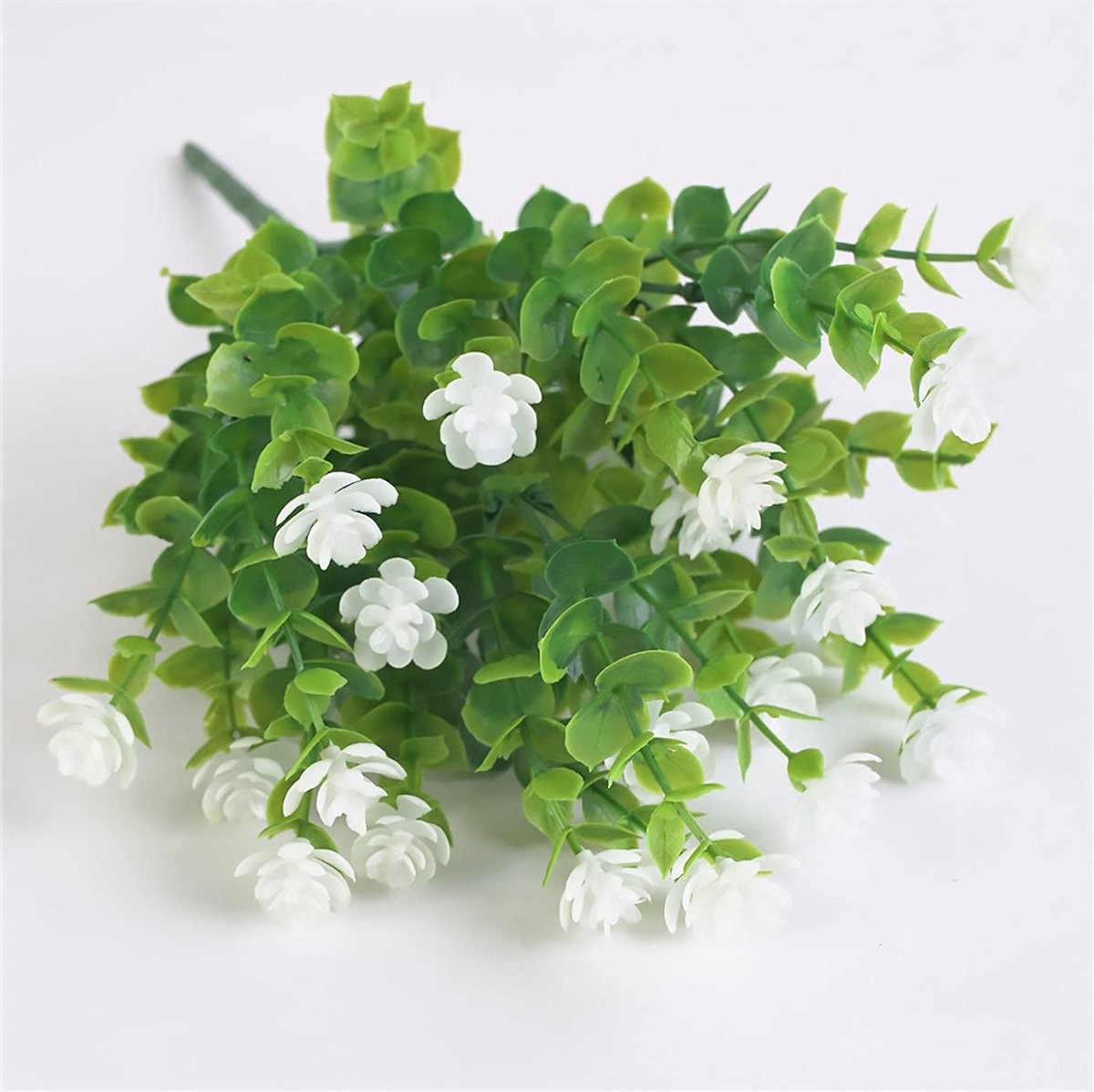 kunstbloem - Eucalyptus witte bloemen - plastic - 8st -uv-bestendig ...