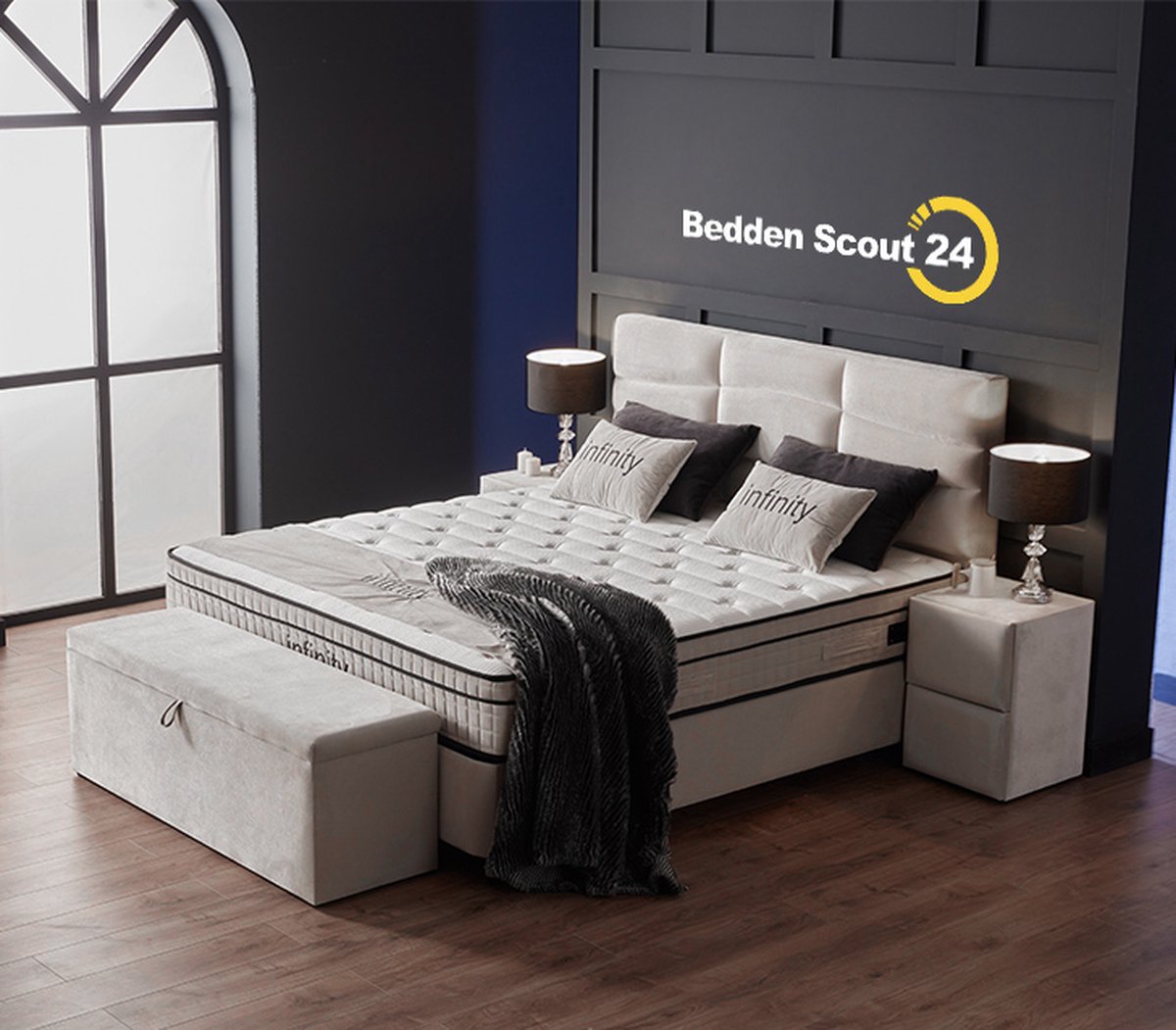 Boxspring bed met opbergruimte - 160x200 cm - Beige - Opbergbed ...