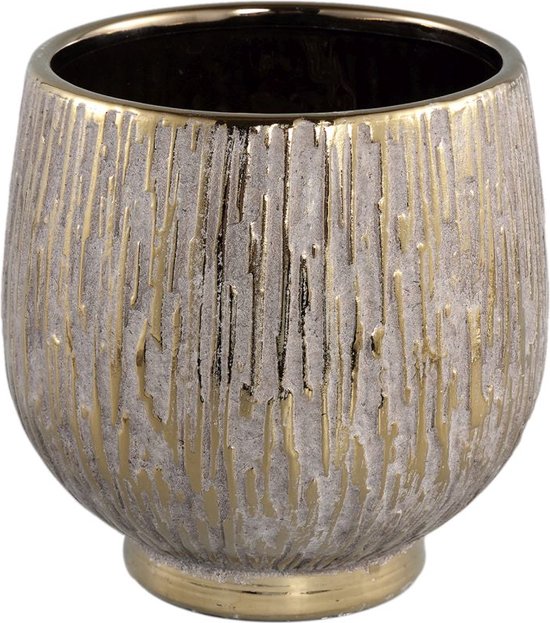 PTMD Junee Gold Ceramic Pot On Shiny Gold Base Low L | bol