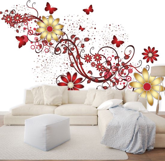 Fotobehang - Vlies Behang - Vlinder en Bloemen Kunst - 254 x 184 cm | bol.com