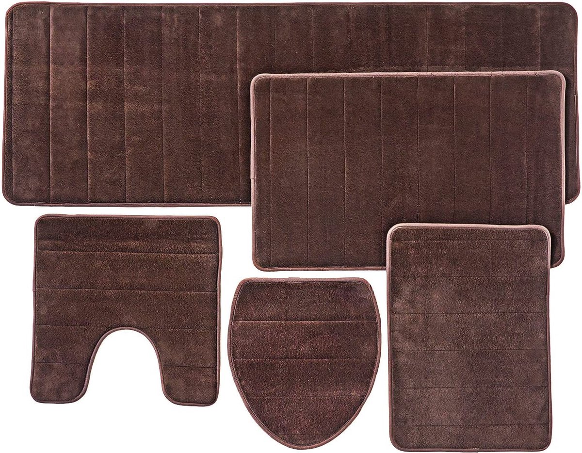 5 stuks bruine badmatten van traagschuim met antislip achterkant | bol