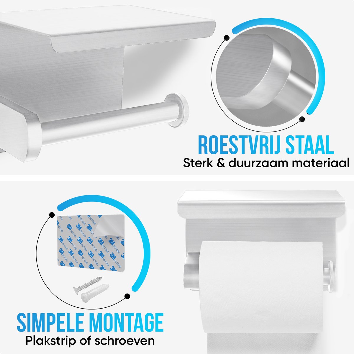 Avalo WC Rolhouder met Plankje - Zilver - Zelfklevend / Boren / Zonder ...