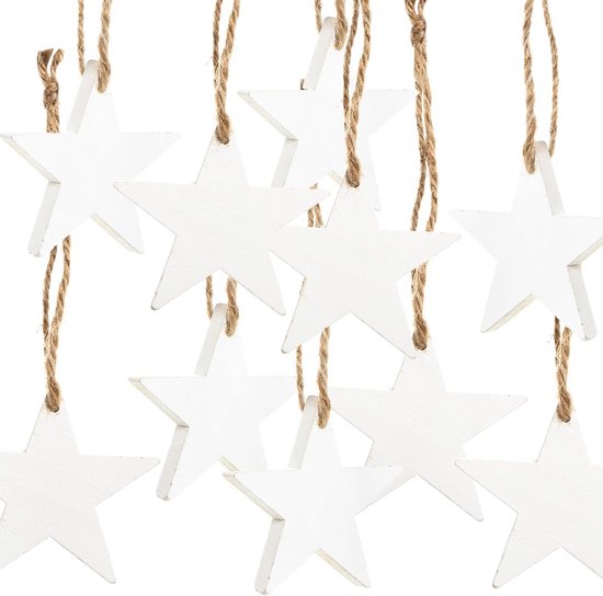Set van 10 houten kersthangers in ster-vorm, shabby chic wit, 7 cm | bol