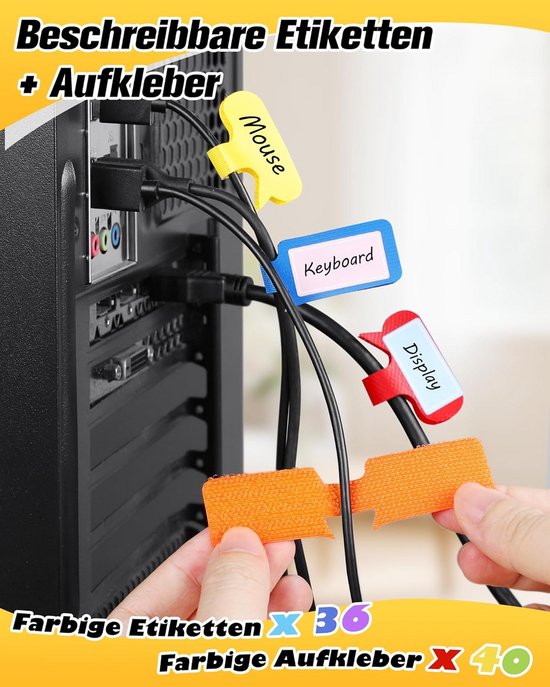 36 Stuks Herbruikbare Kabel Labels in Meerdere Kleuren - Beschrijfbaar ...
