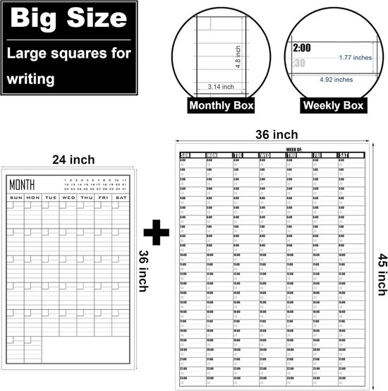 Groot Weekoverzicht Whiteboard 91x114 cm - Planbord met Tijdschema voor ...