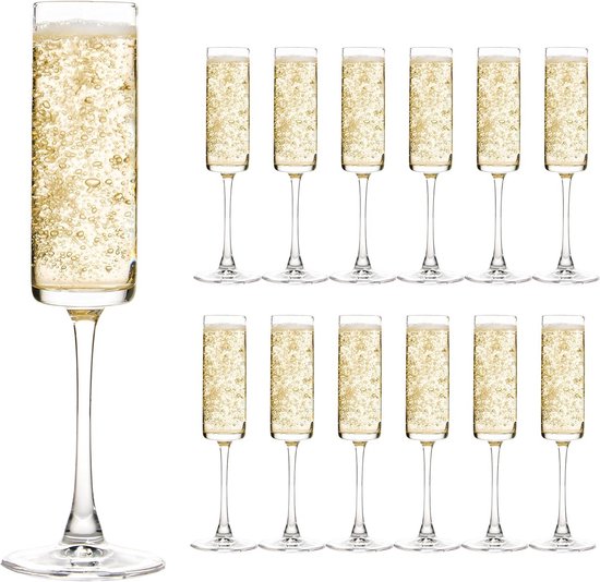 Set van 12 Cilindervormige Champagneglazen met Lange Steel ...