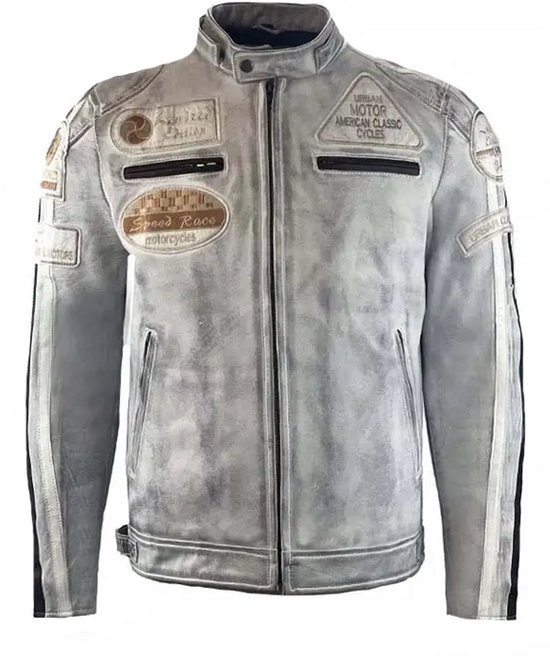 Leren heren motorjas Wit met capuchon otto S | bol