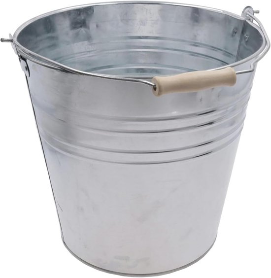 10L Gegalvaniseerde Metalen Emmer met Houten Handvat - Sterke en ...