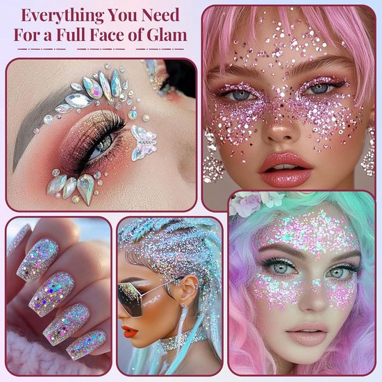 Glitter Gel Set met Zelfklevende Glitterstenen en Borstels voor ...