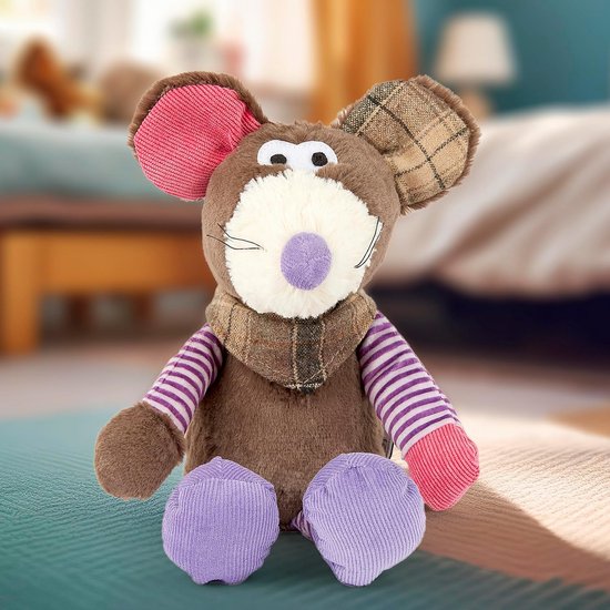 Grote Pluche Muis Knuffel 31 cm met Snorren en Geruite Halsdoek | bol