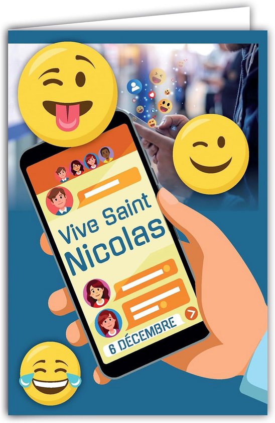 Sint-Nicolaas Kaart met Smiley Emoticons - Feestelijk Wenskaart voor 6 ...