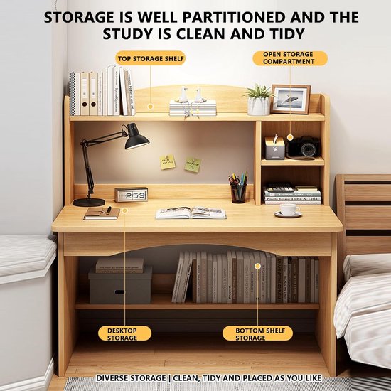 Groot staand bureau voor thuiskantoor, bureau met planken, bureau met ...
