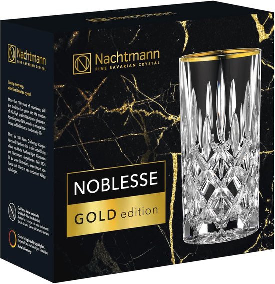 Elegante longdrinkglazen met gouden rand – Set van 2, Kristalglas | bol