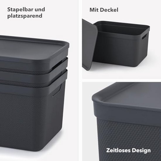 Opbergdozen Set van 3 - 16L met Deksel, Kunststof (PP Gerecycled), Wit ...