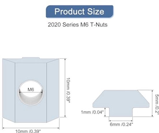T Nuts 30pcs - M6 T-Slot Bolts van Verchroomd Staal, 2020 Serie, 10mm x ...