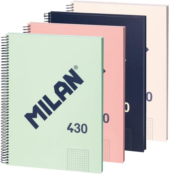 MILAN Set of 4 notebooks A4, hard cover, checkered paper (5 x 5 mm), 80 ...