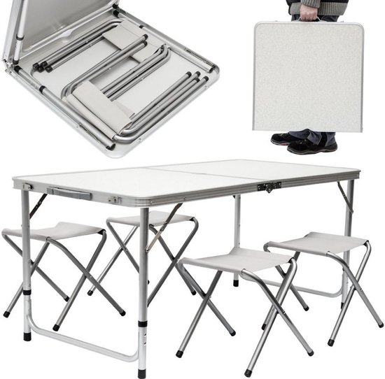 Inklapbare Kampeertafel Set met 4 Krukken - Aluminium Vouwtafel ...