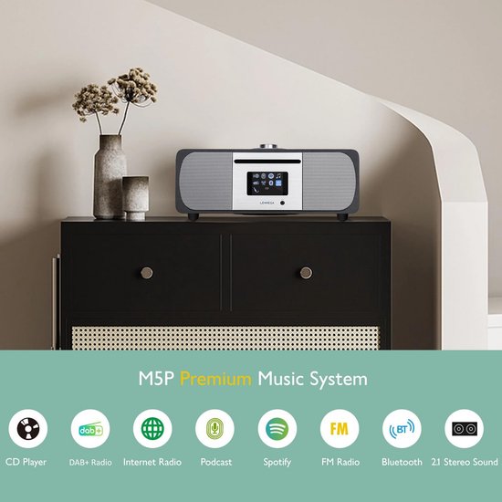 DAB+ CD Muzieksysteem met Wi-Fi, Bluetooth, Spotify, 35W Stereo ...