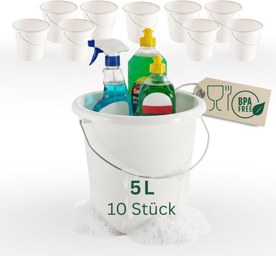 5 liter emmer met maatverdeling - witte kunststof emmer 22,5 cm ...