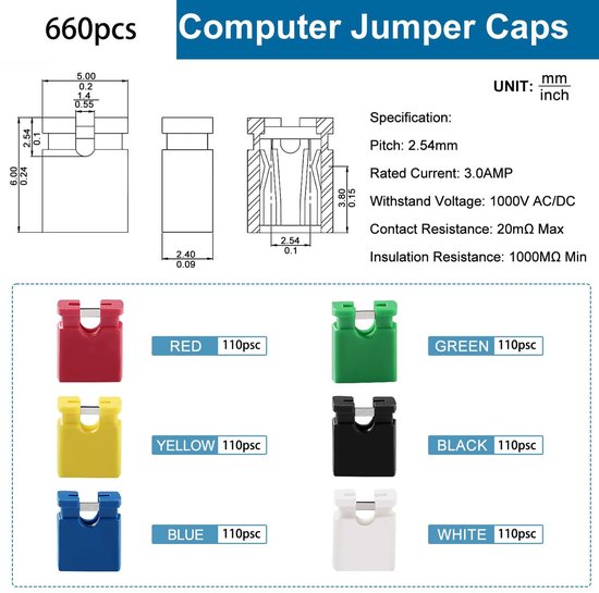 660pcs 2.54mm jumper caps - short circuit caps - mini connectors ...