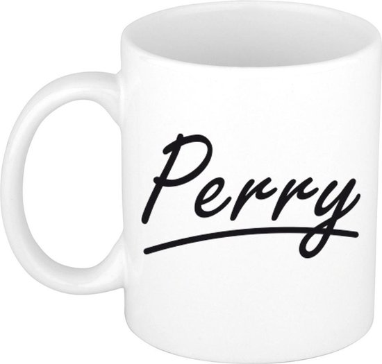 Perry naam cadeau mok / beker met sierlijke letters - Cadeau collega ...