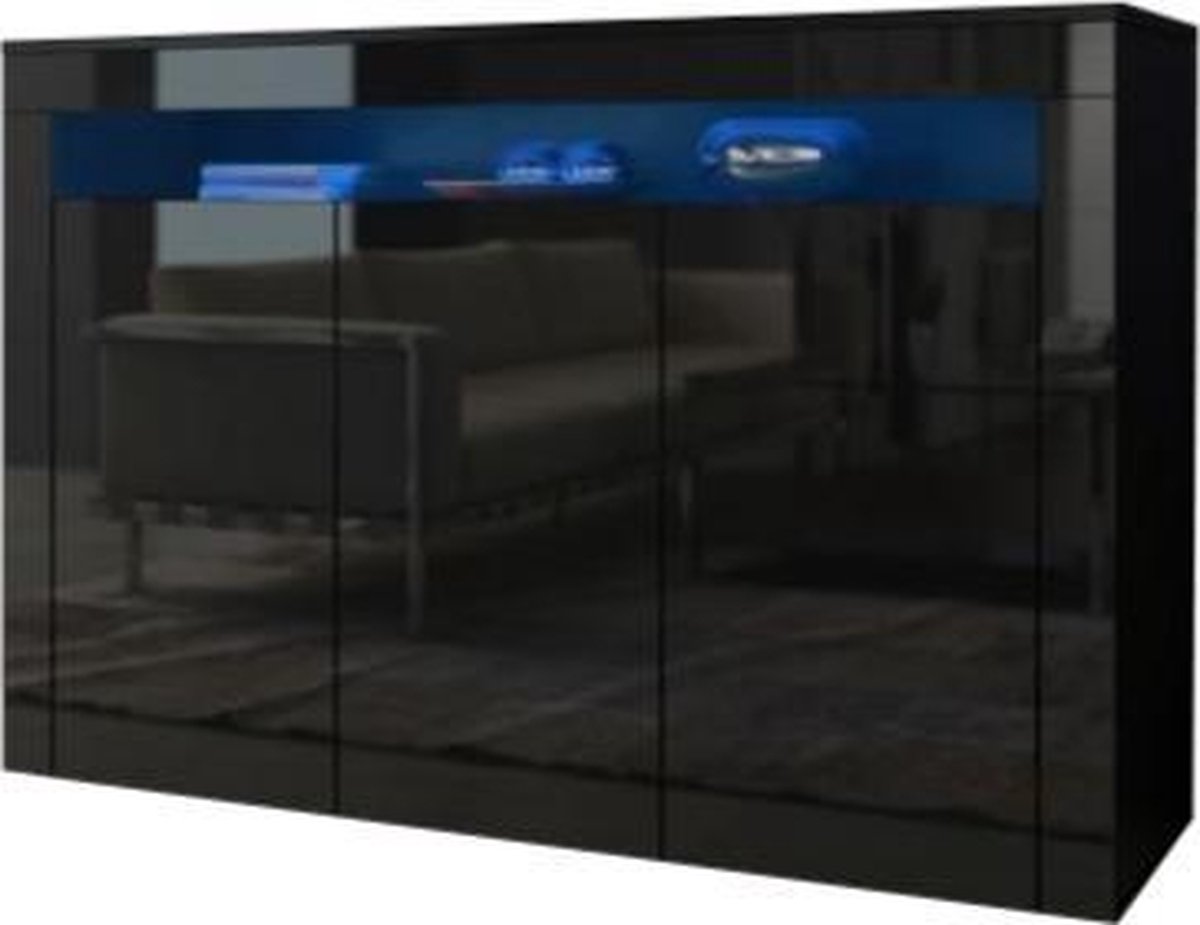 Dressoir Zwart Modern 130x40x88 cm – Hooglans Zwart & Mat Zwart ...