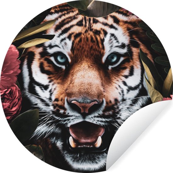 WallCircle - Muurstickers - Behangcirkel - Tijger - Bloemen - Jungle - ⌀ 140 cm -... | bol