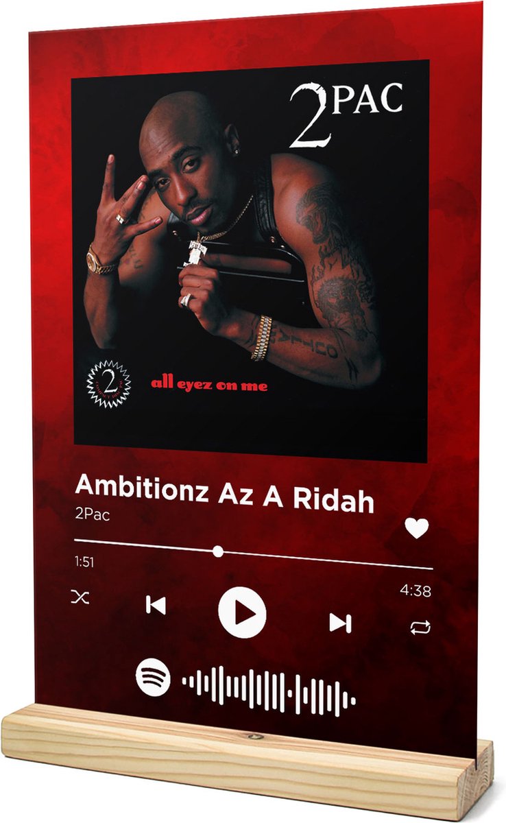 Songr Spotify Muziek Bordje - Ambitionz Az A Ridah - 2Pac - 20x30 - Rood - Dibond... | bol.com