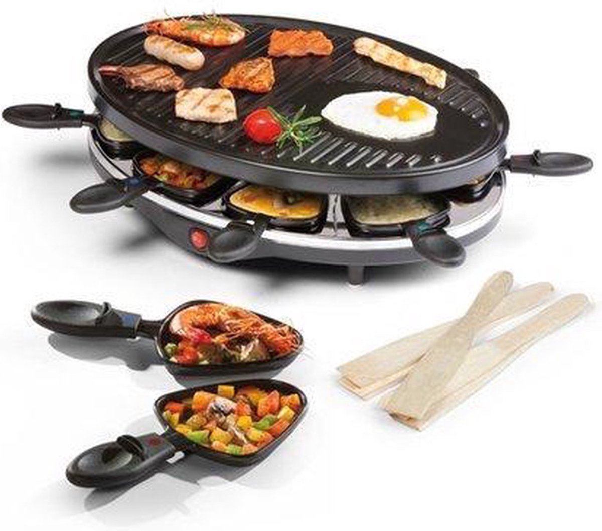 Gourmetstel - Raclette - Grillplaat - 8 Personen - 1200W - Zwart | bol