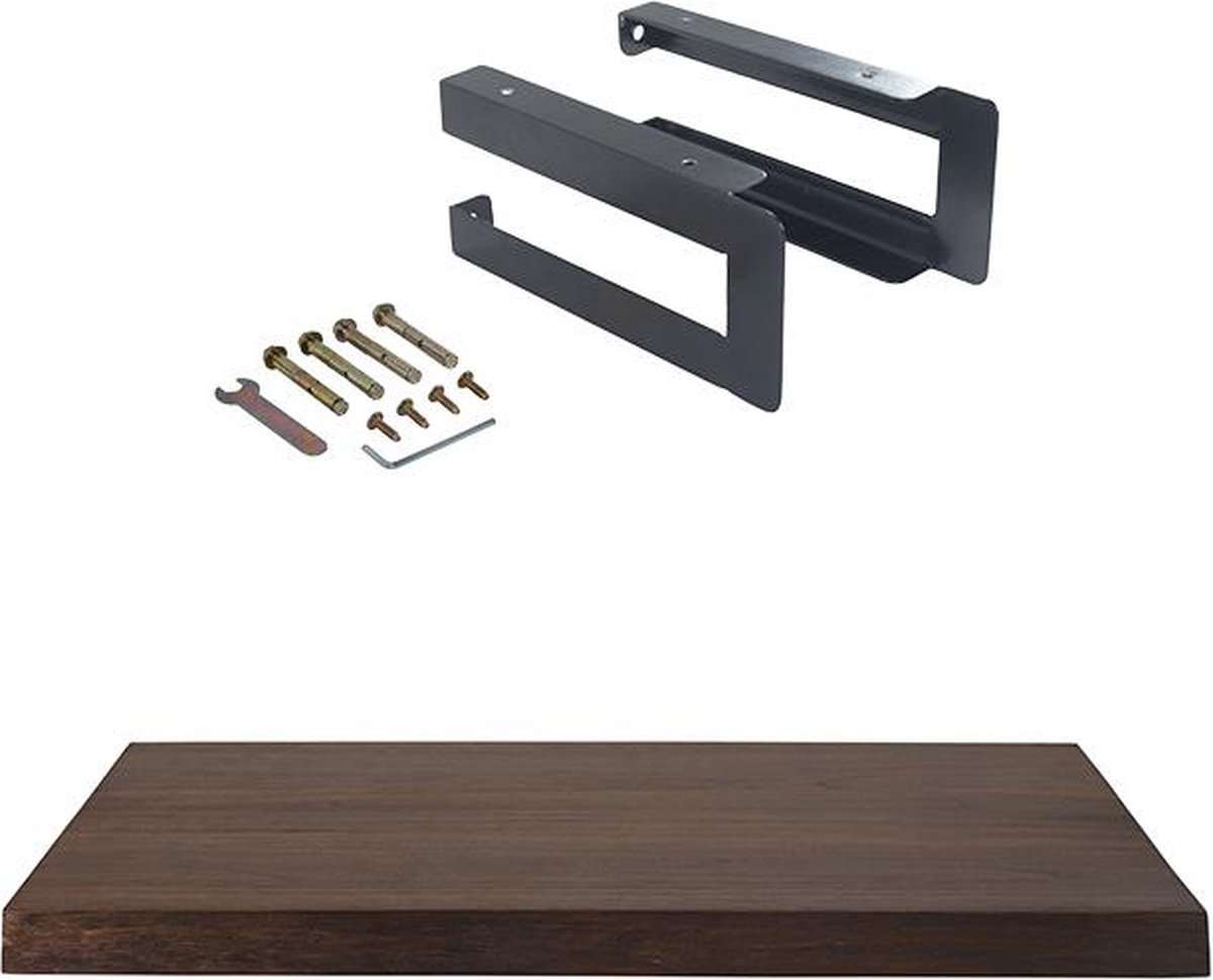 Bureau suspendu en teck foncé avec pattes de fixation noires - 80 x 50 ...