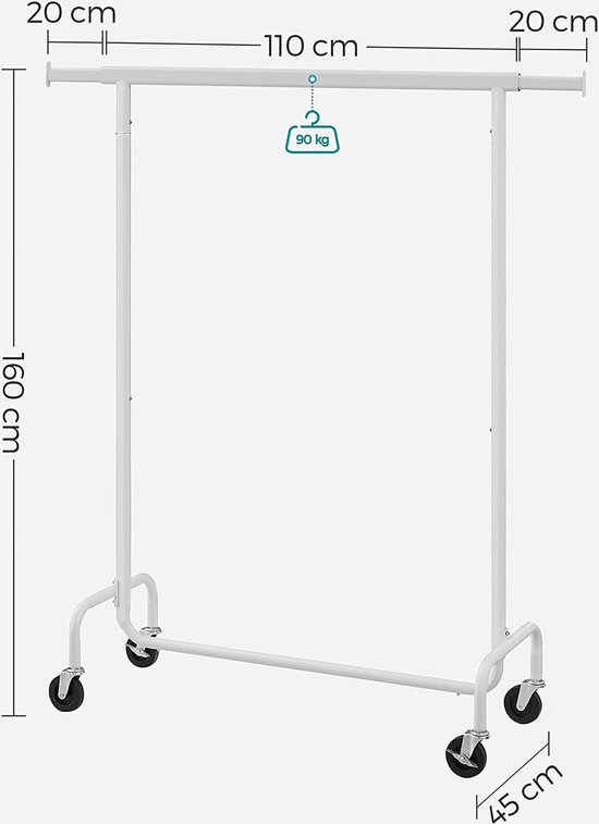 Kledingrek - Kledinggarderobe - Uitschuifbare Kledingstang - op Wielen ...